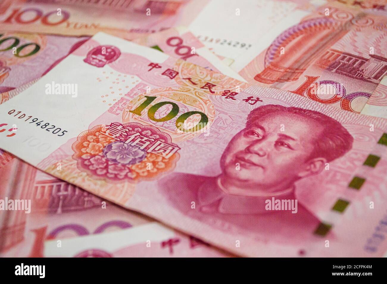 100 Chinese Renminbi banknotes background. China, Beijing Stock Photo ...