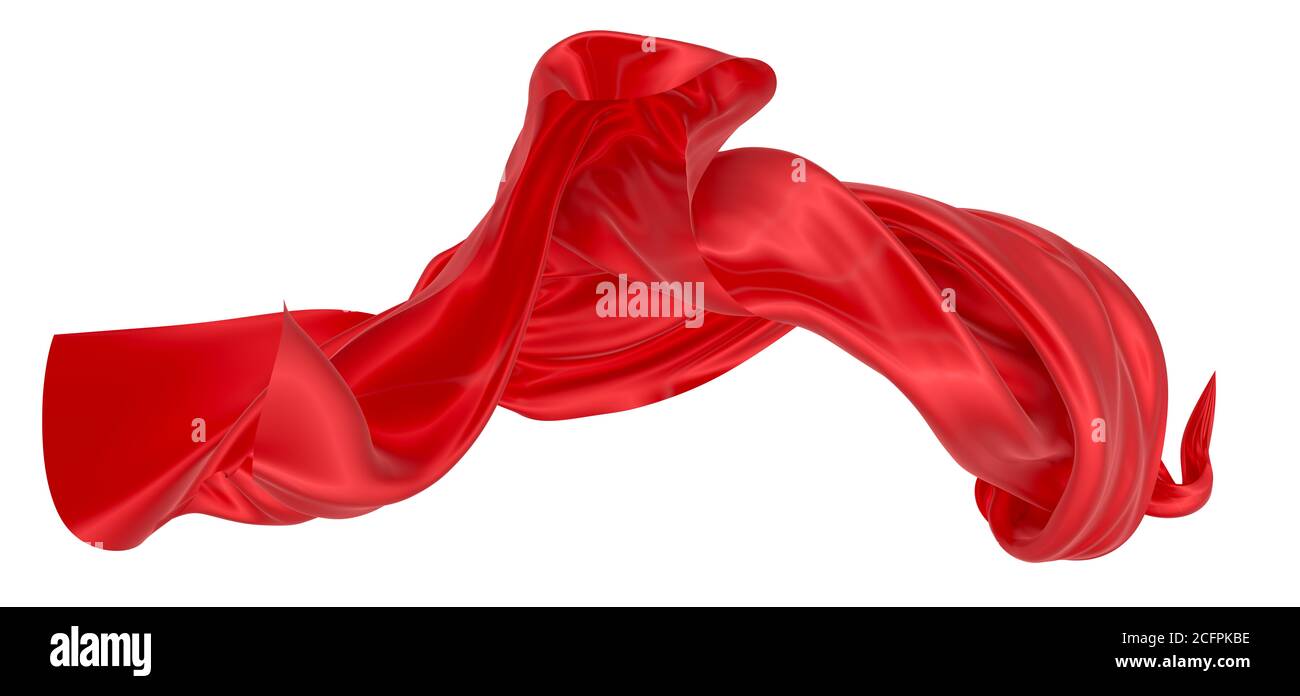 Beautiful flowing fabric flying in the wind. Red wavy silk or satin ...