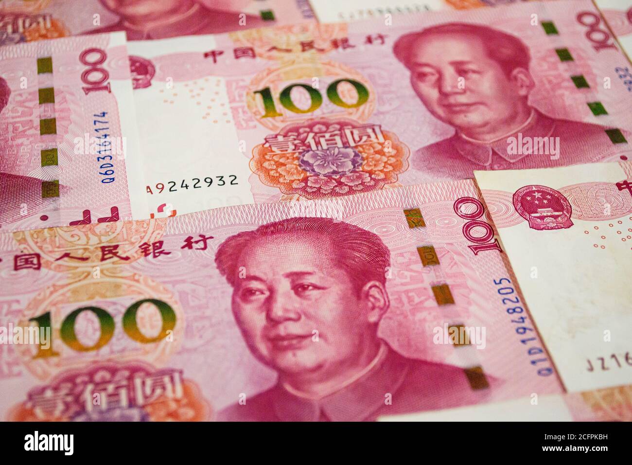100 Chinese Renminbi banknotes background. China, Beijing Stock Photo ...