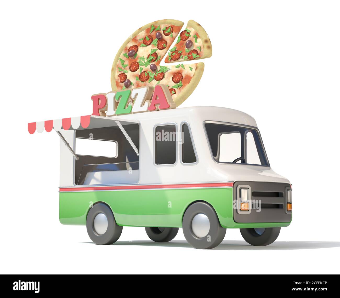 Pizza truck, street food, mobile fast food 3d rendering Stock Photo - Alamy
