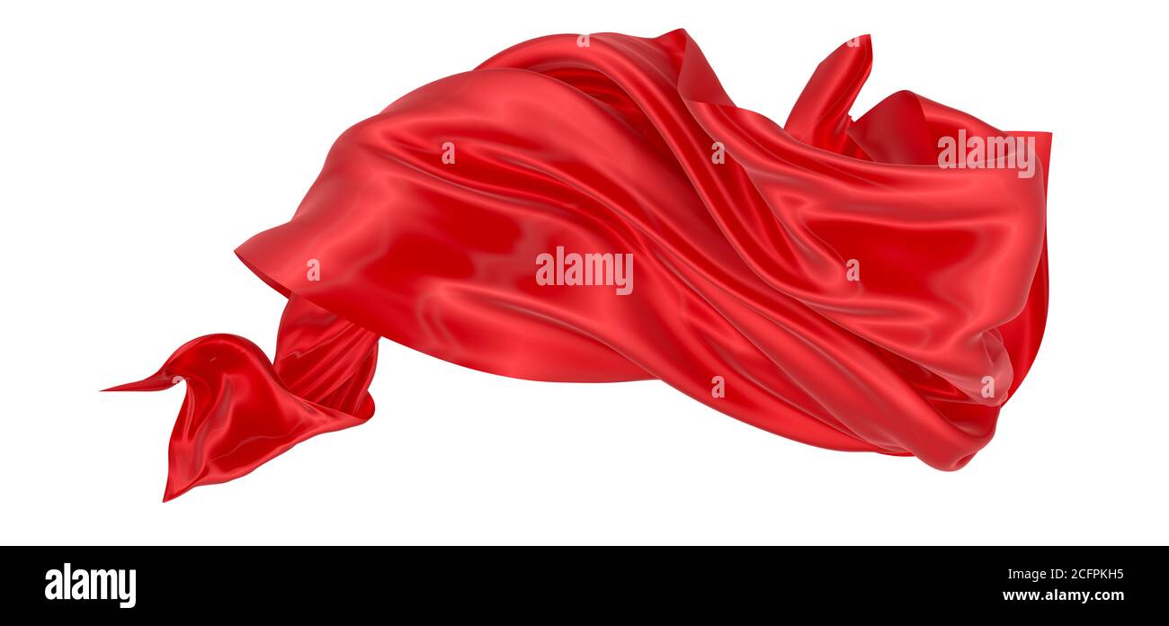 Beautiful flowing fabric flying in the wind. Red wavy silk or satin ...