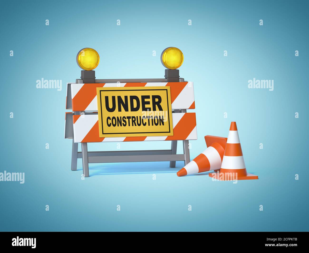 Under construction sign board and traffic cones, 3d rendering Stock ...