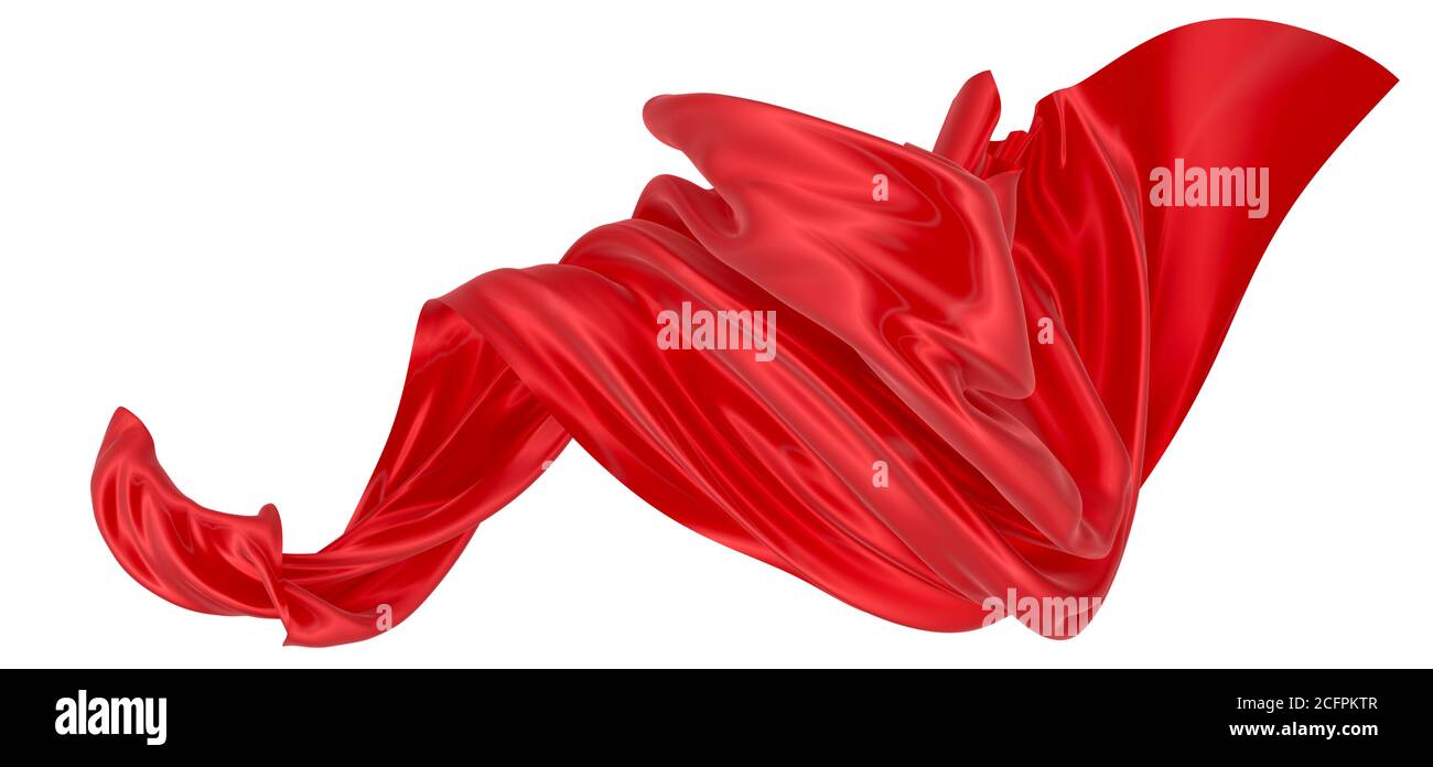 Beautiful flowing fabric flying in the wind. Red wavy silk or satin ...
