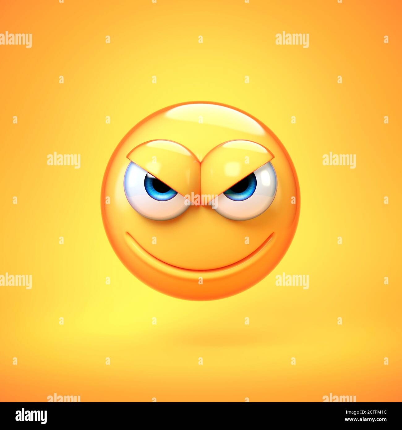 Evil emoji isolated on yellow background, mischievous emoticon 3d ...