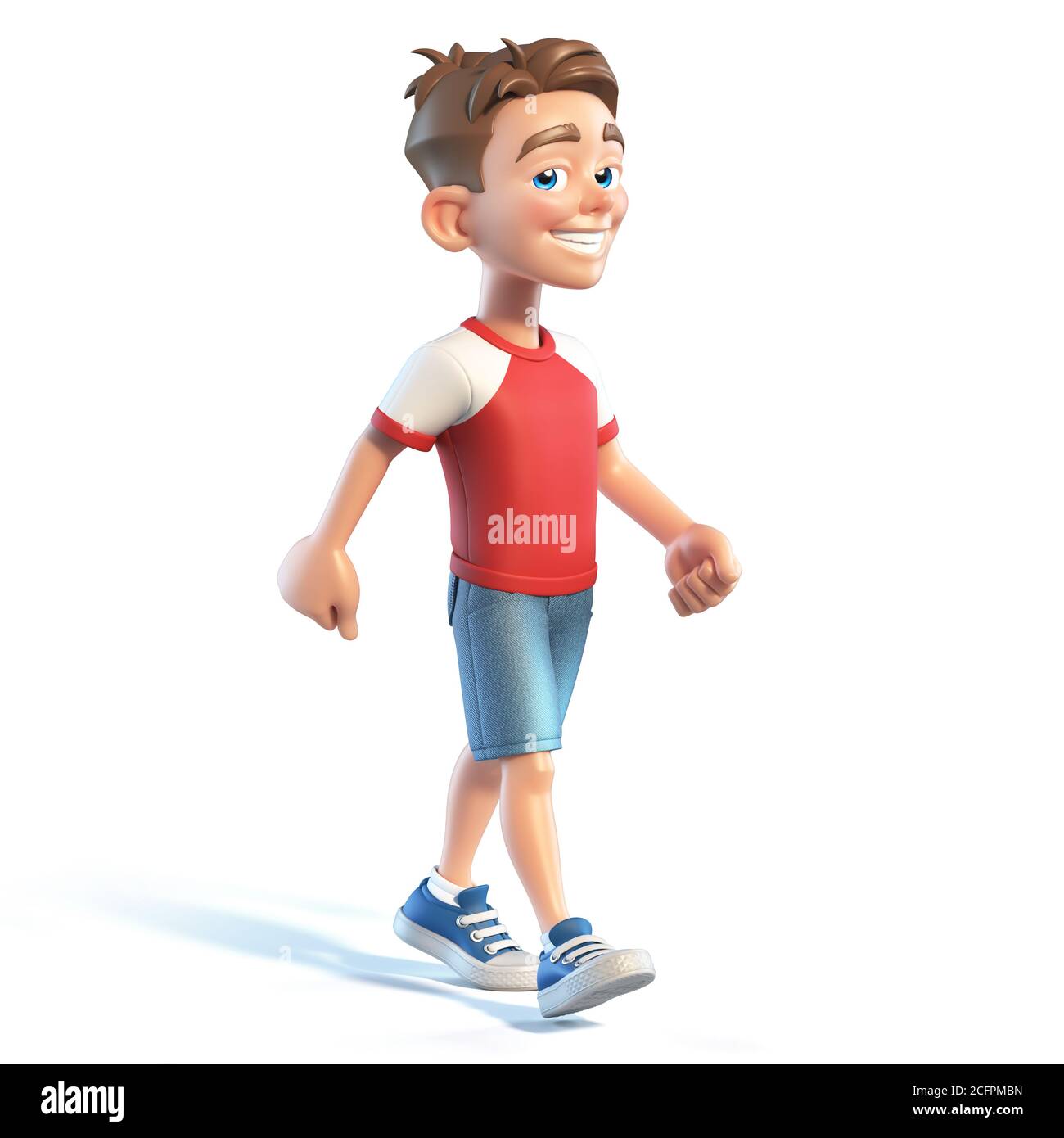Young boy with school bag walking, stylized cartoon character, school ...