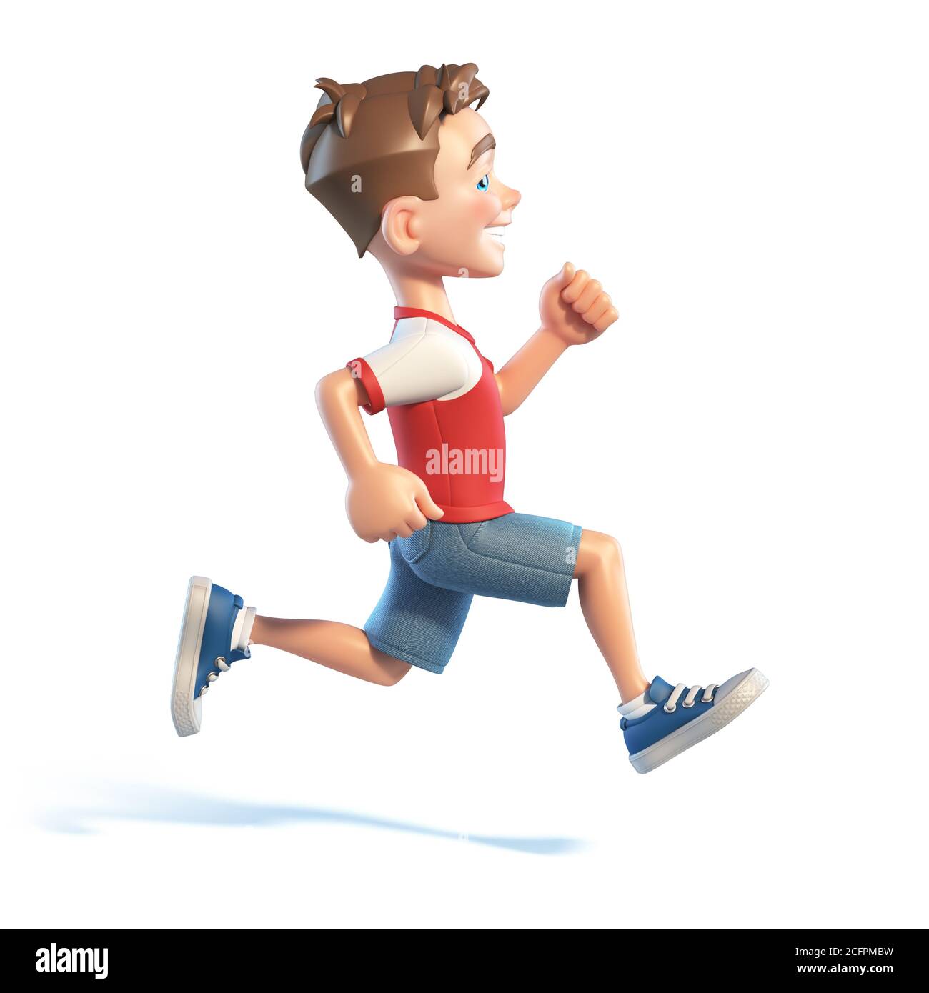 Young boy running, stylized cartoon character, school kid 3d rendering ...