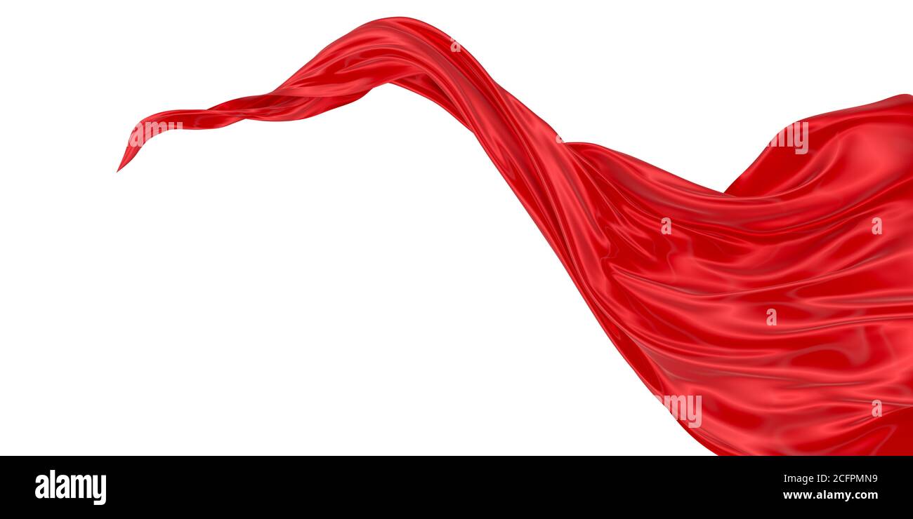 Beautiful flowing fabric flying in the wind. Red wavy silk or satin ...