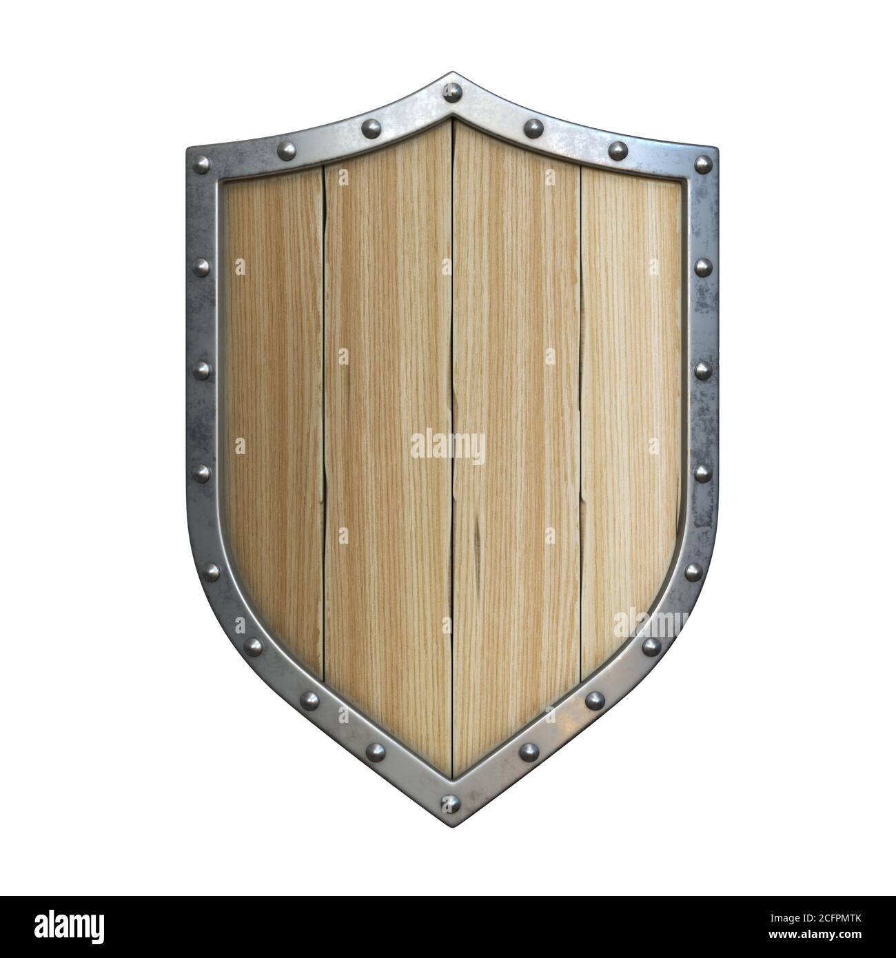 Wooden medieval shield, viking shield isolated on white background, 3d ...