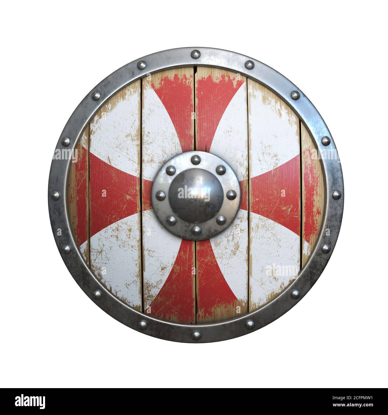 Wooden medieval round shield, viking shield, isolated on white ...