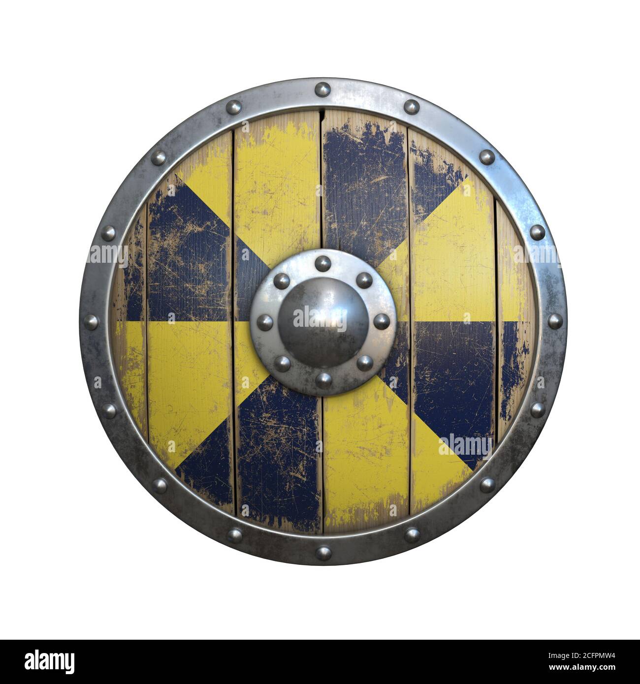 Wooden medieval round shield, viking shield, isolated on white ...