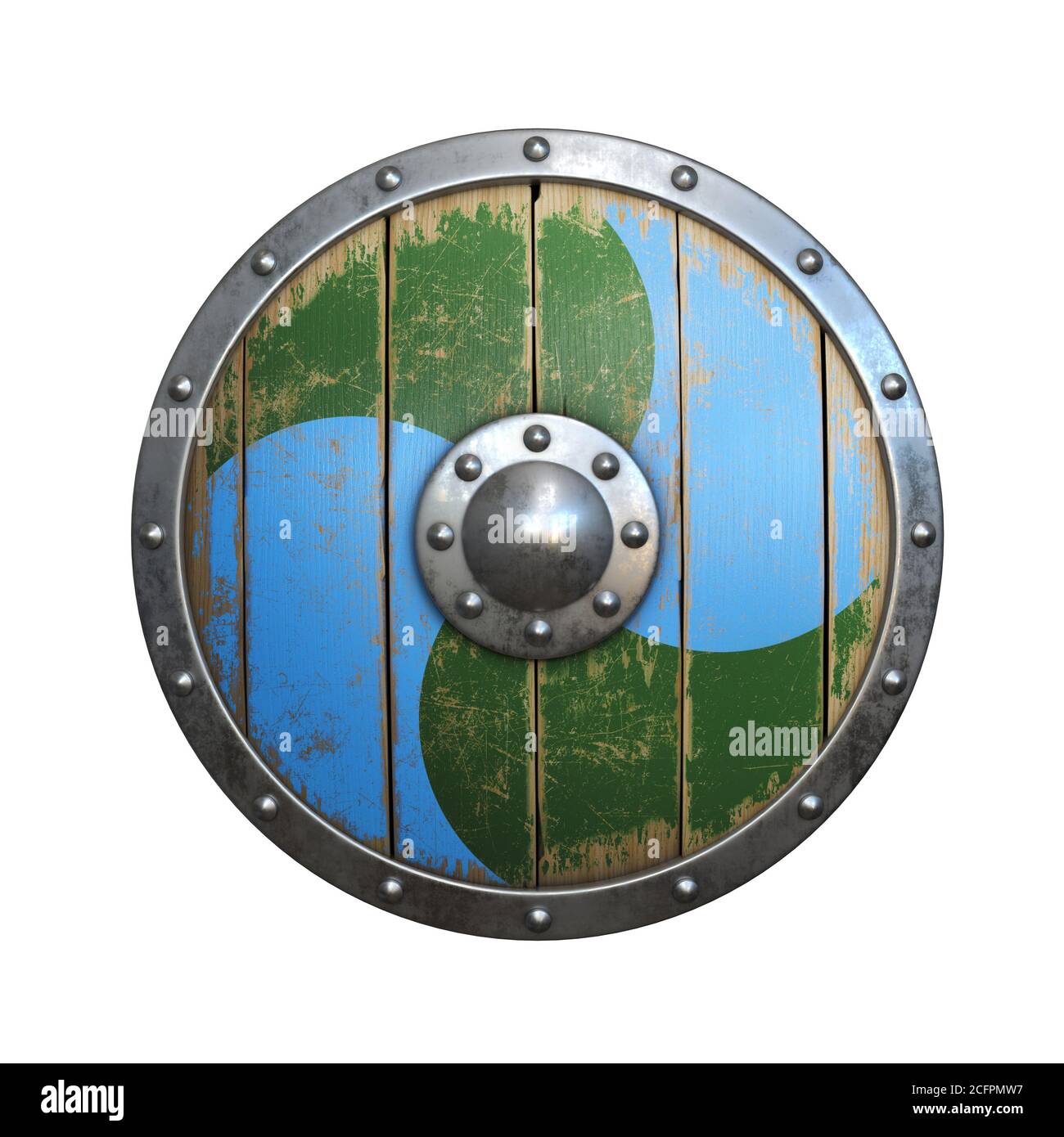 Wooden medieval round shield, viking shield, isolated on white ...