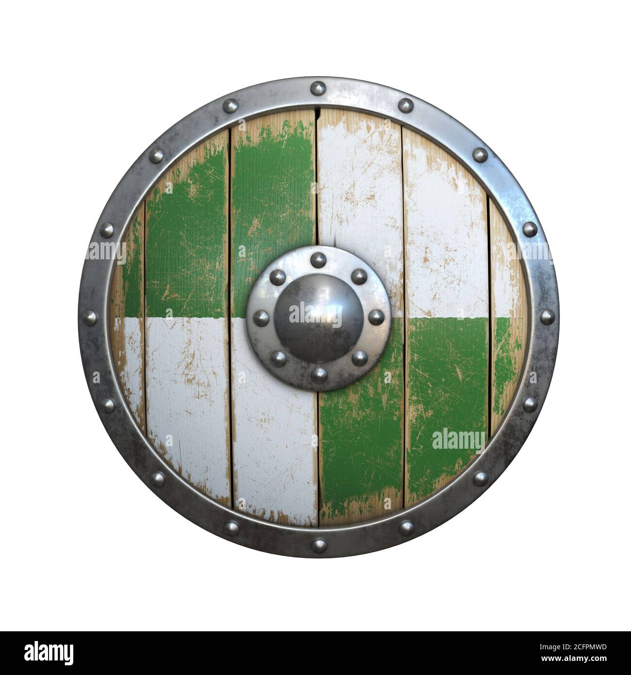 Wooden medieval round shield, viking shield, isolated on white ...