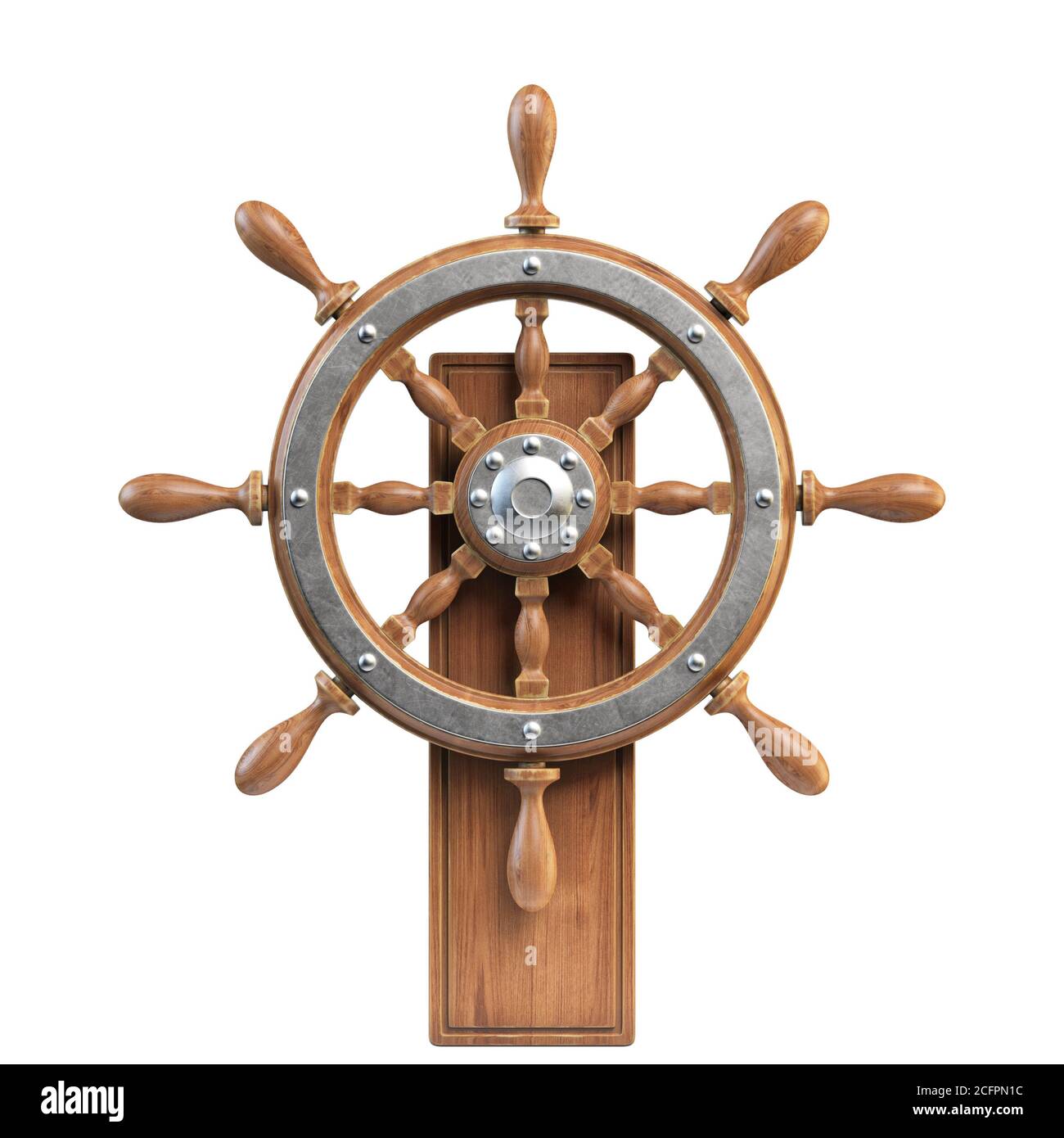 Ship wheel with stand isolated on white background 3d rendering Stock ...