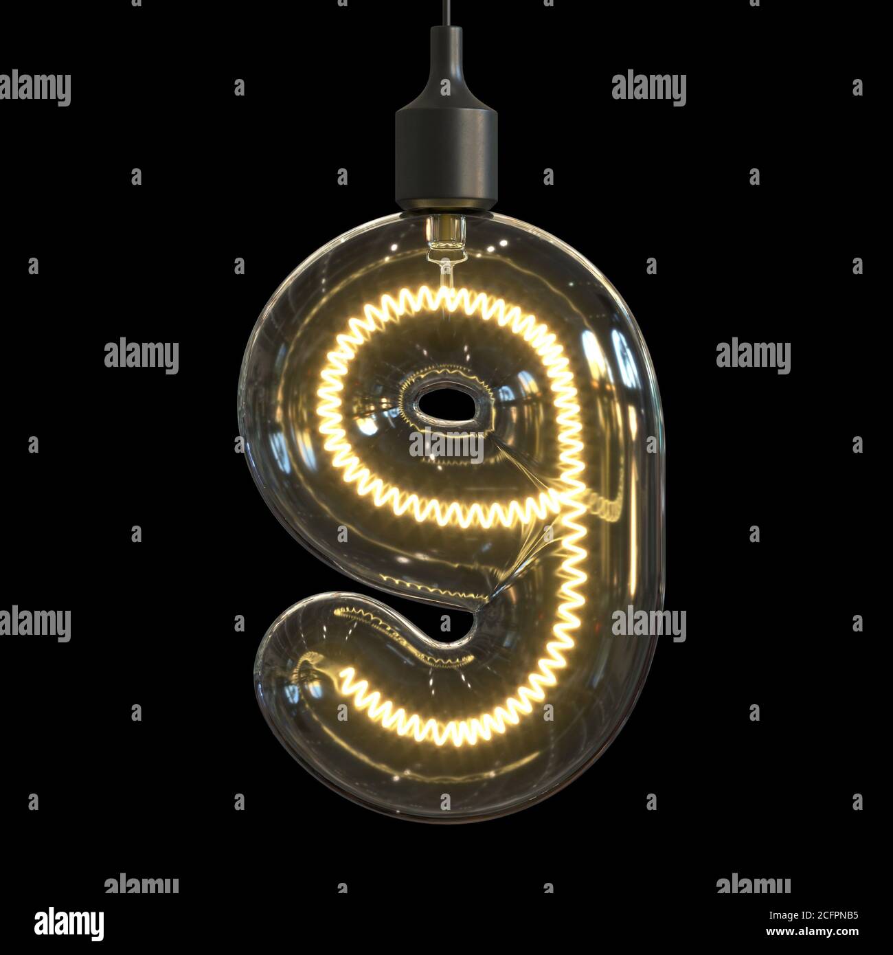 Light bulb 3d font 3d rendering number 9 Stock Photo - Alamy