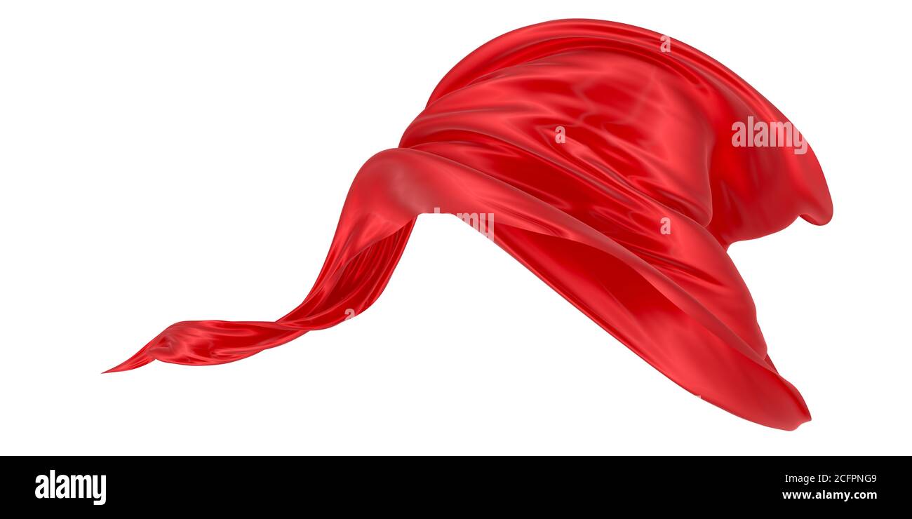 Beautiful flowing fabric flying in the wind. Red wavy silk or satin ...