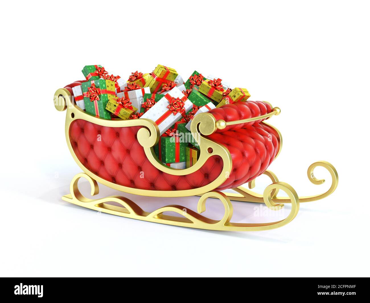 Christmas Santa sleigh full of gift boxes - red and golden sledge with ...