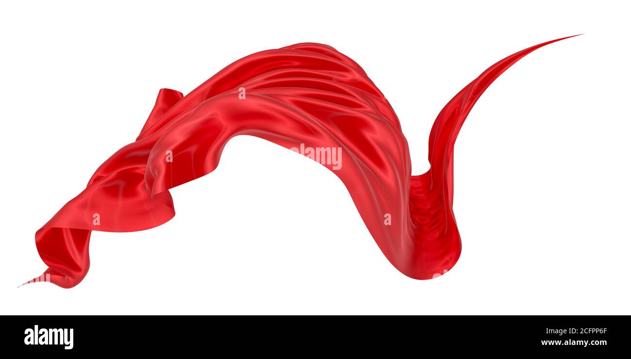 Beautiful flowing fabric flying in the wind. Red wavy silk or satin ...