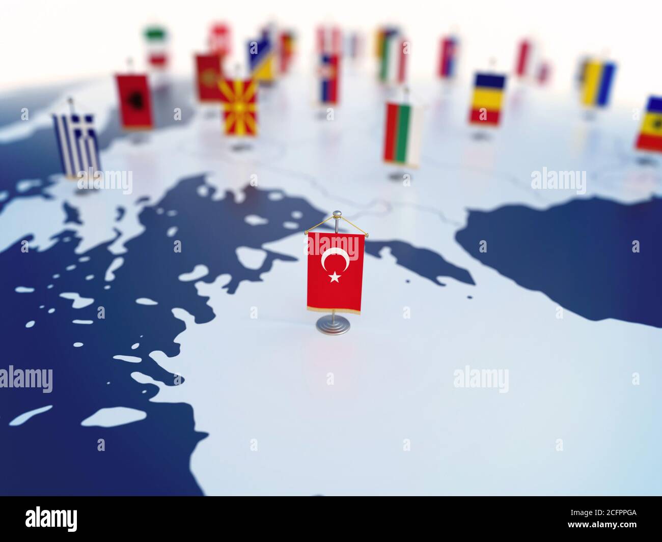 Flag of Turkey in focus among other European countries flags. Europe ...
