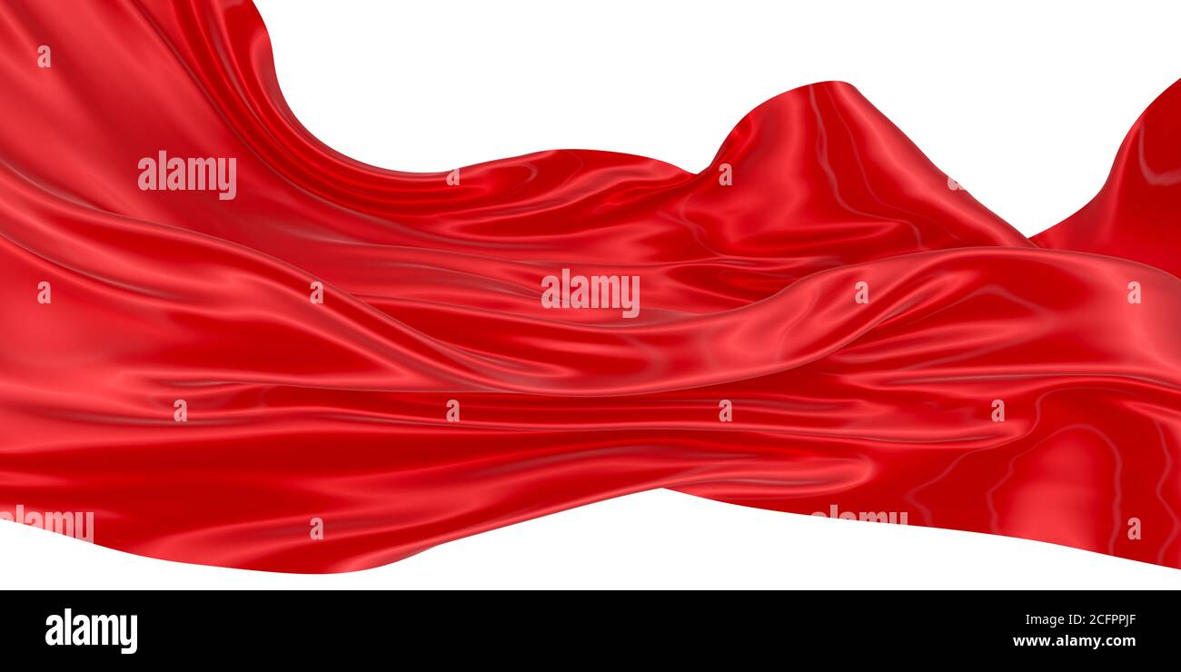 Beautiful flowing fabric flying in the wind. Red wavy silk or satin ...