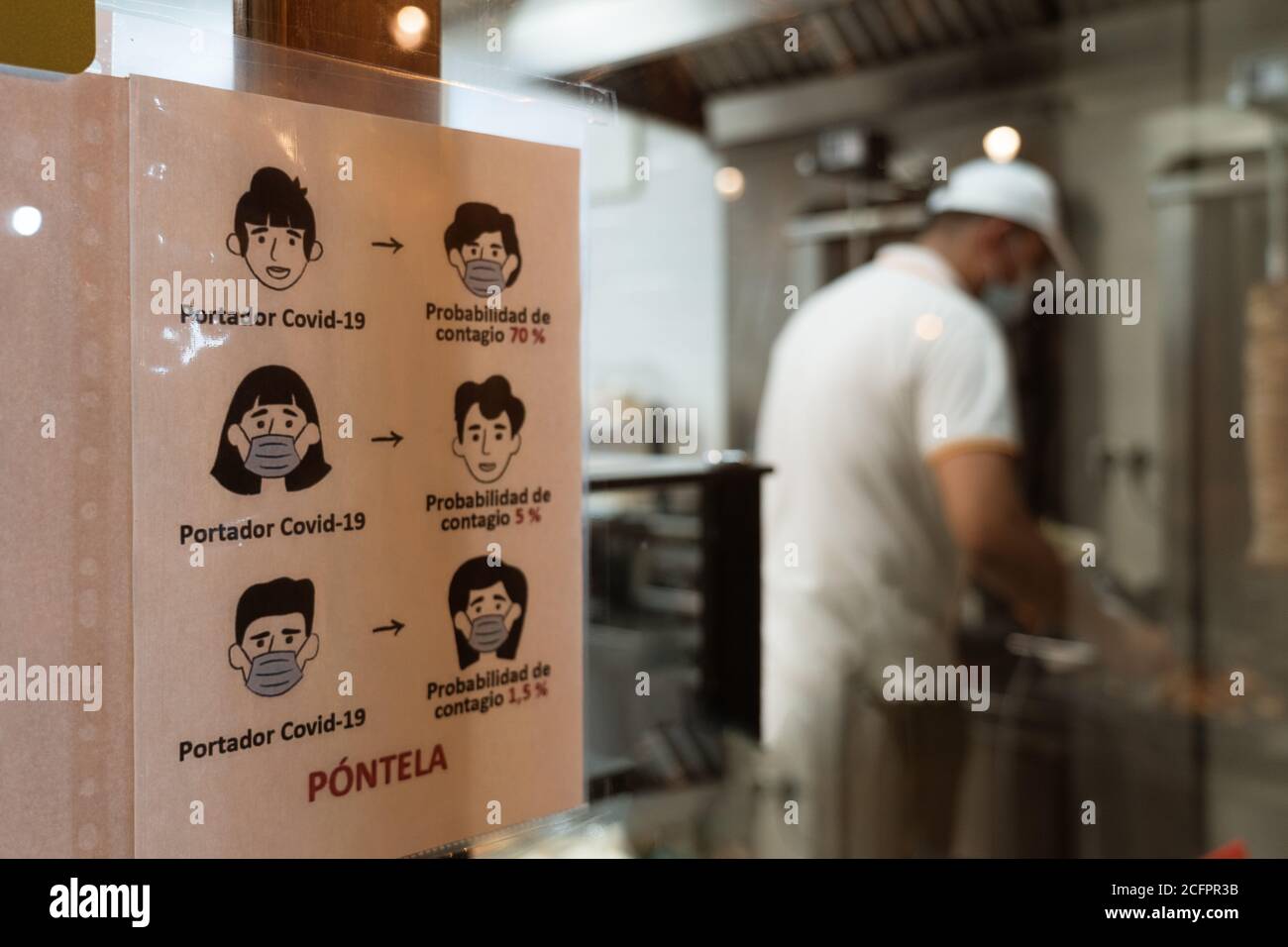 Information sing in a food shop showing the importance of wearing a ...