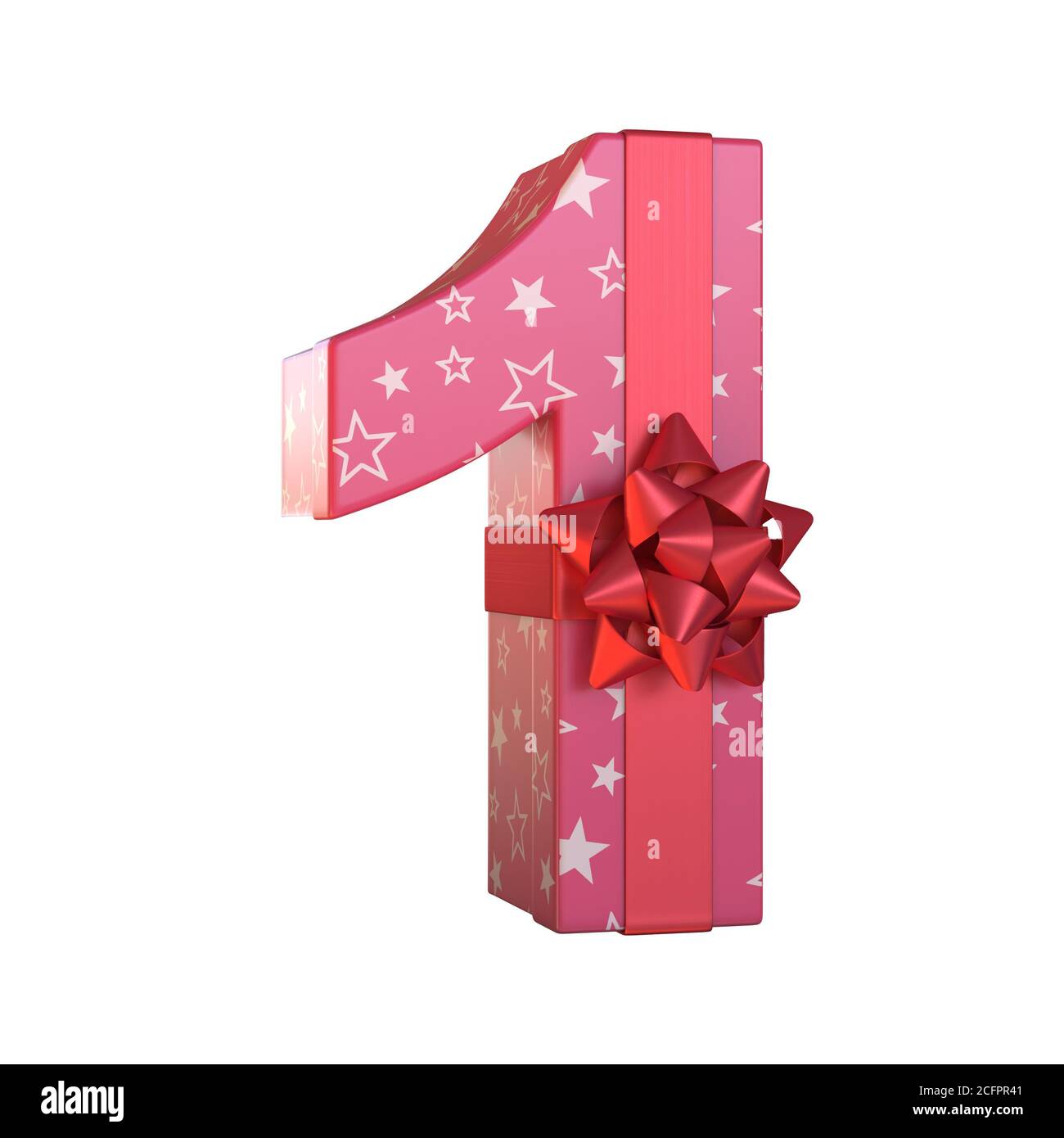Gift box with red ribbon bow 3d font, present alphabet 3d rendering ...