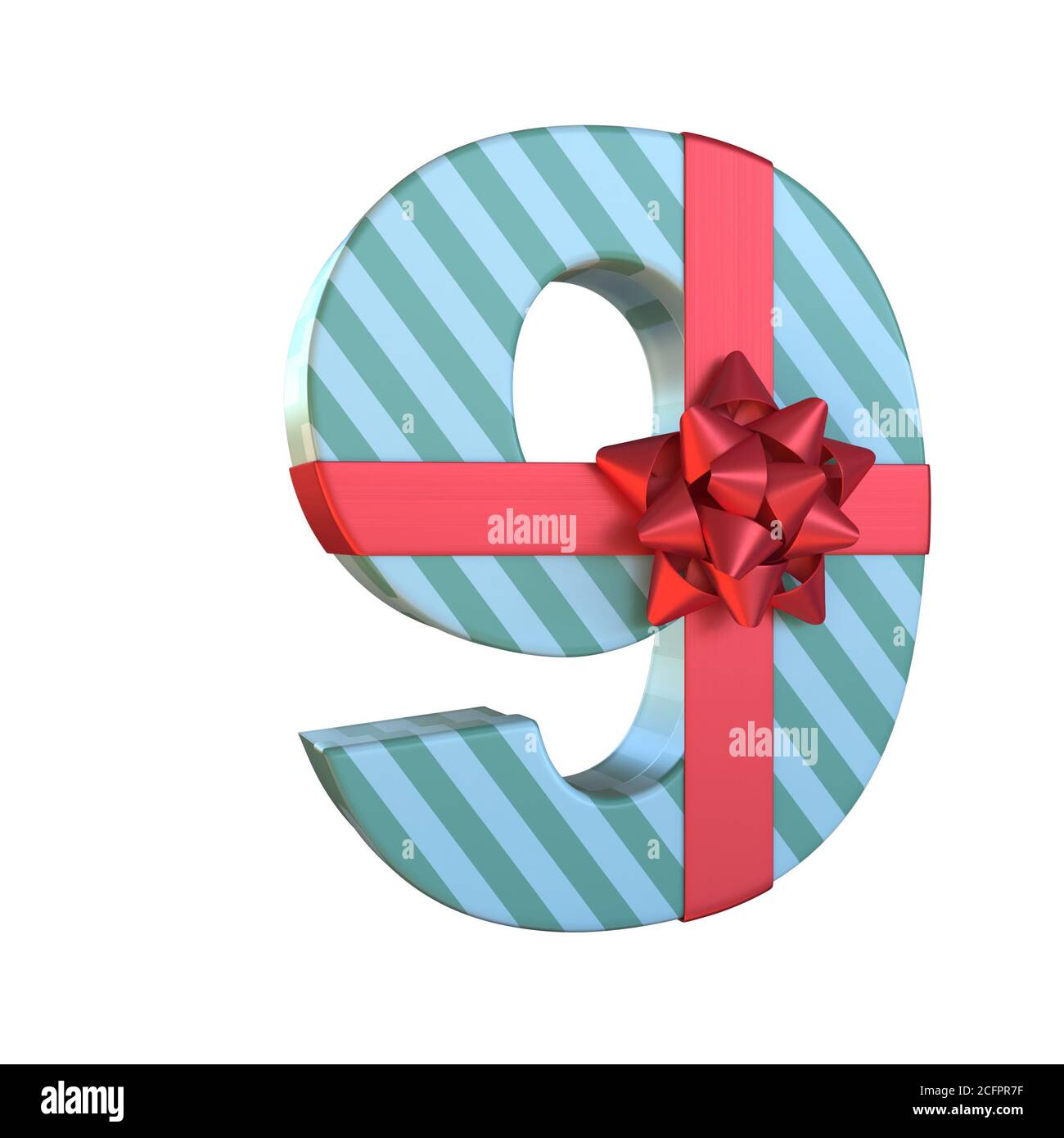 Gift box with red ribbon bow 3d font, present alphabet 3d rendering ...