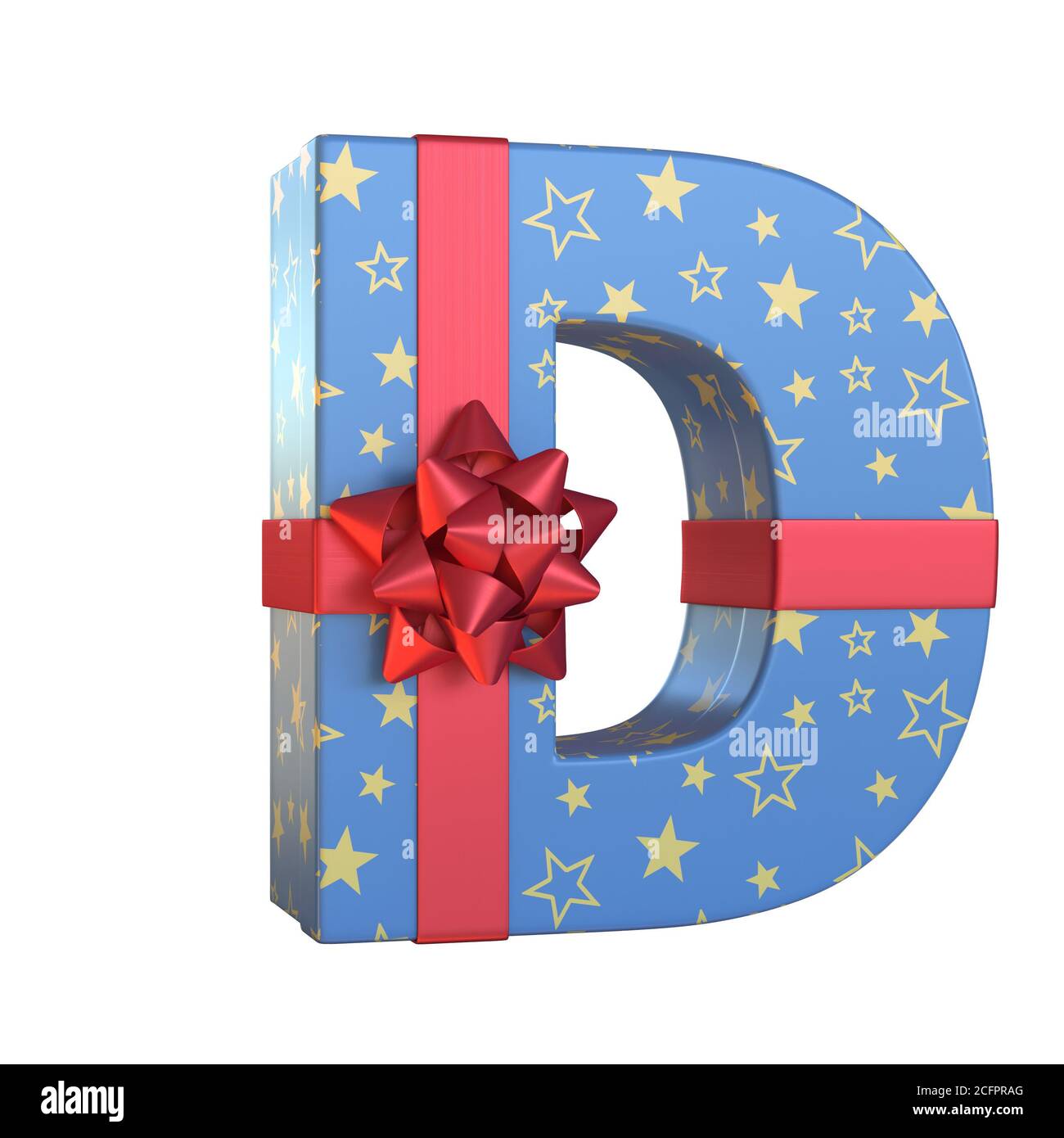 Gift box with red ribbon bow 3d font, present alphabet 3d rendering ...