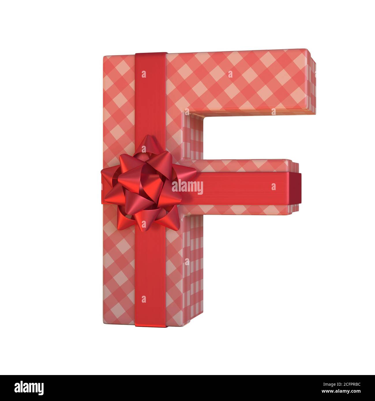 Gift box with red ribbon bow 3d font, present alphabet 3d rendering ...