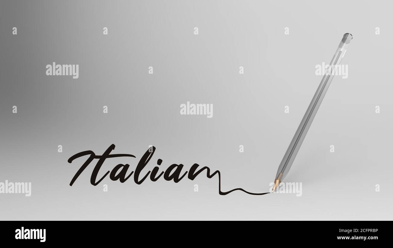 Italian, Italian word written with calligraphy with Transparent plastic ...