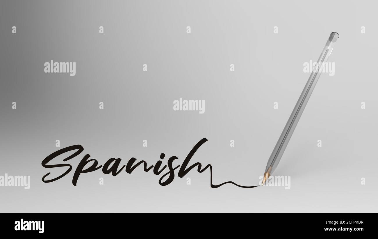 Spanish, Spanish word written with calligraphy with Transparent plastic ...