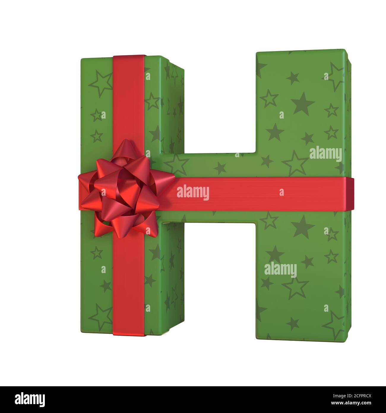 Gift box with red ribbon bow 3d font, present alphabet 3d rendering ...