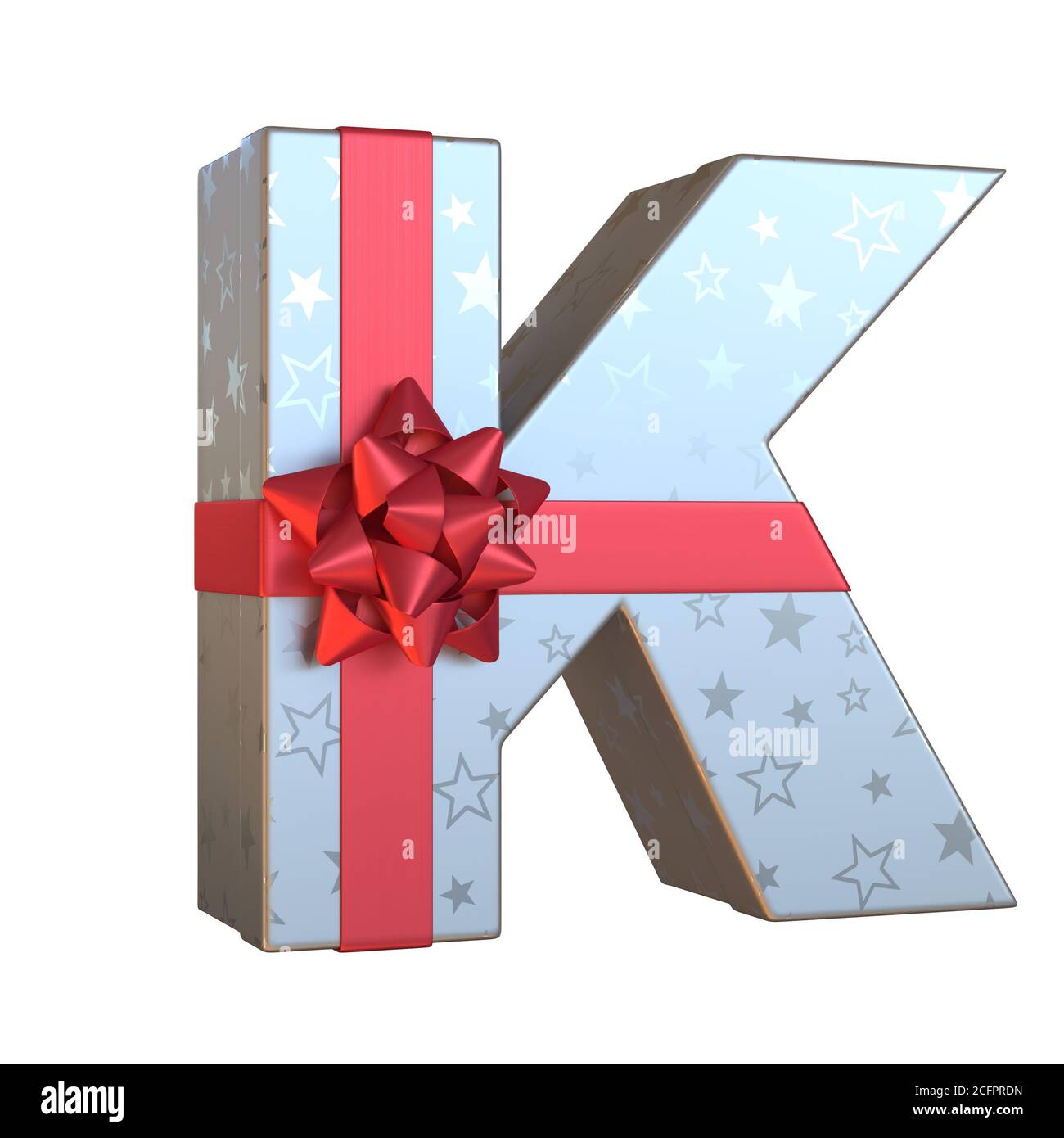 Gift box with red ribbon bow 3d font, present alphabet 3d rendering ...