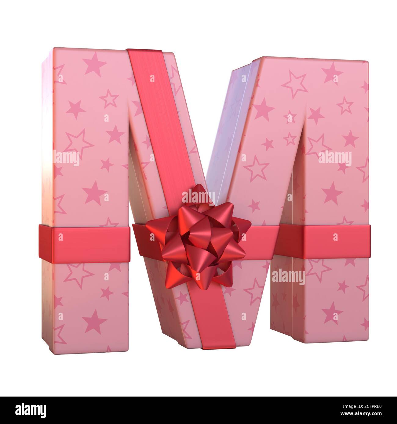 Gift box with red ribbon bow 3d font, present alphabet 3d rendering ...