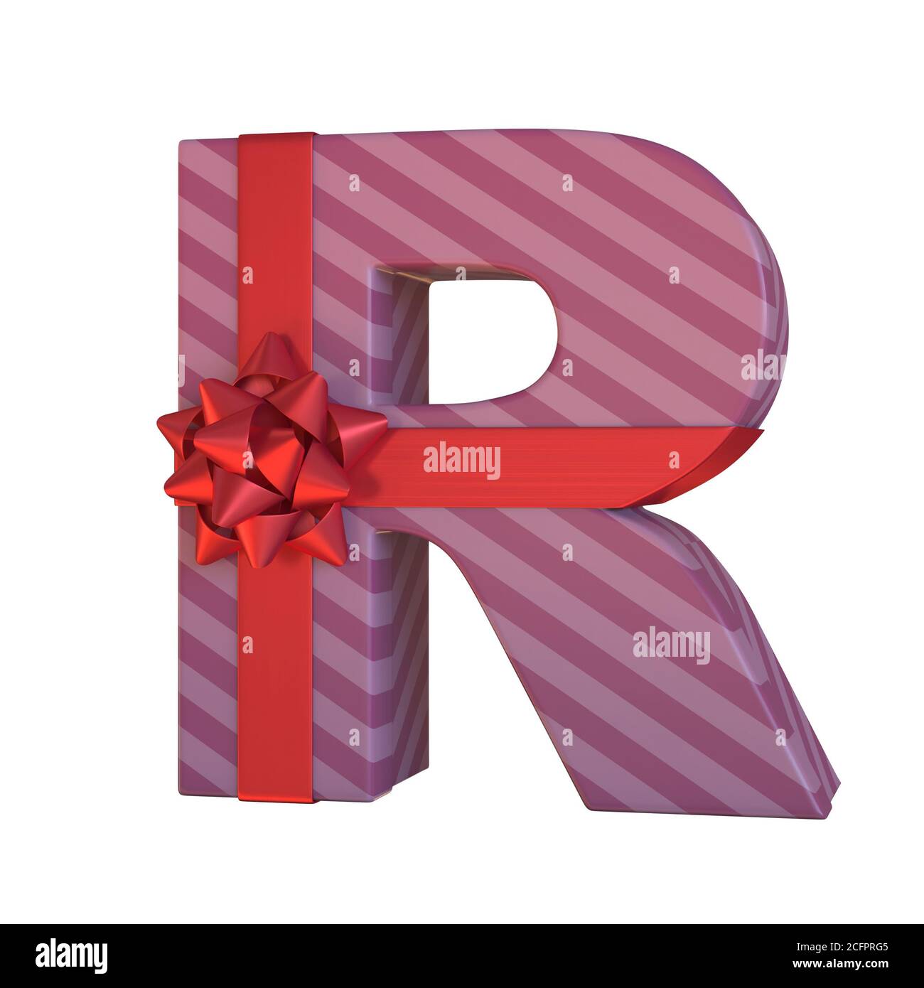 Gift box with red ribbon bow 3d font, present alphabet 3d rendering ...