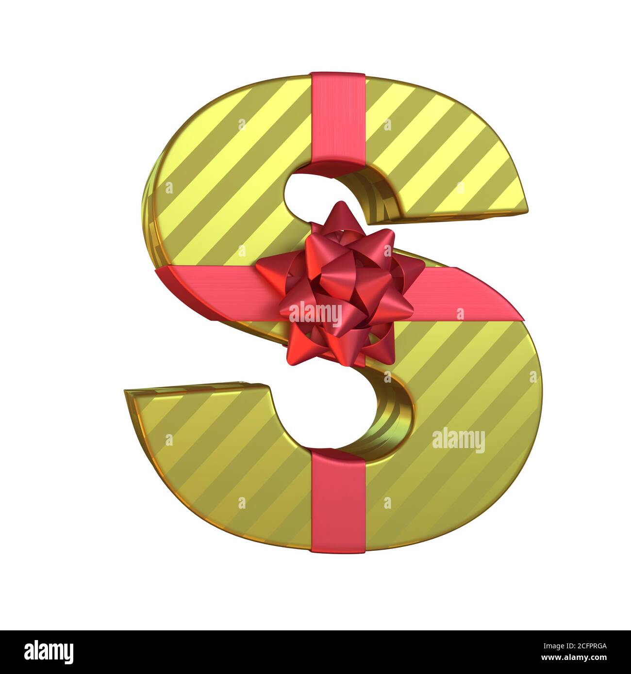 Gift box with red ribbon bow 3d font, present alphabet 3d rendering ...