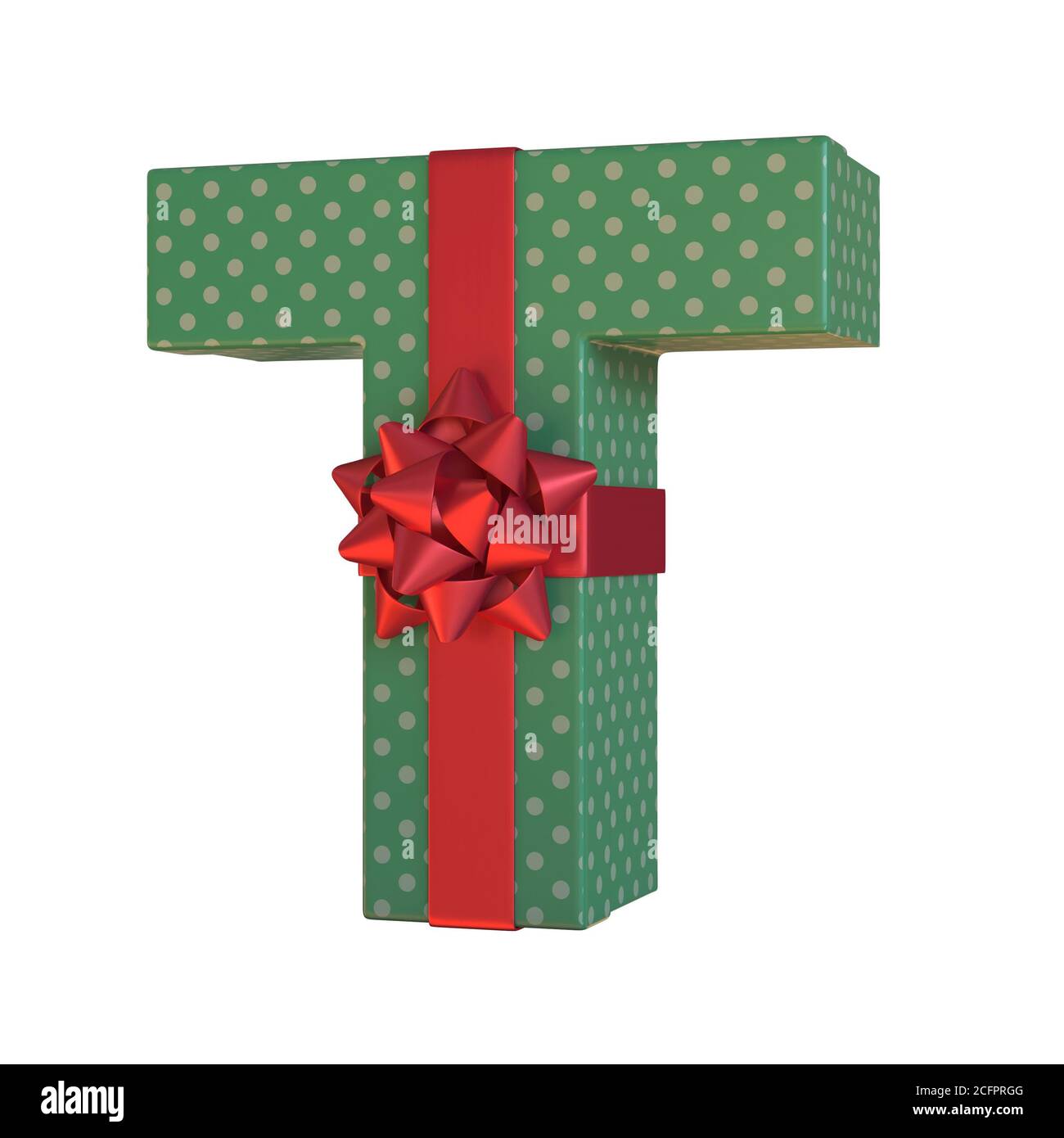 Gift box with red ribbon bow 3d font, present alphabet 3d rendering ...