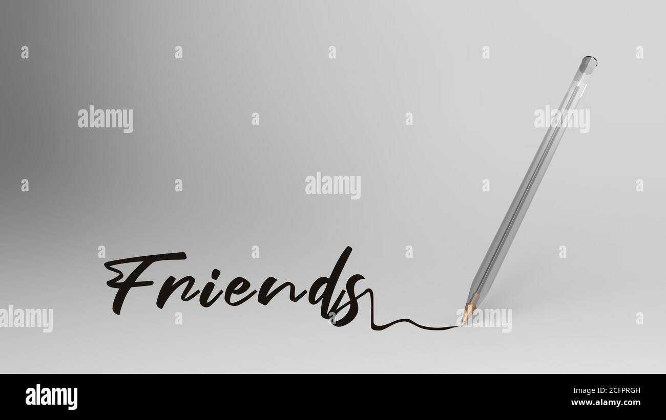 friends word written with calligraphy with Transparent plastic ball pen ...