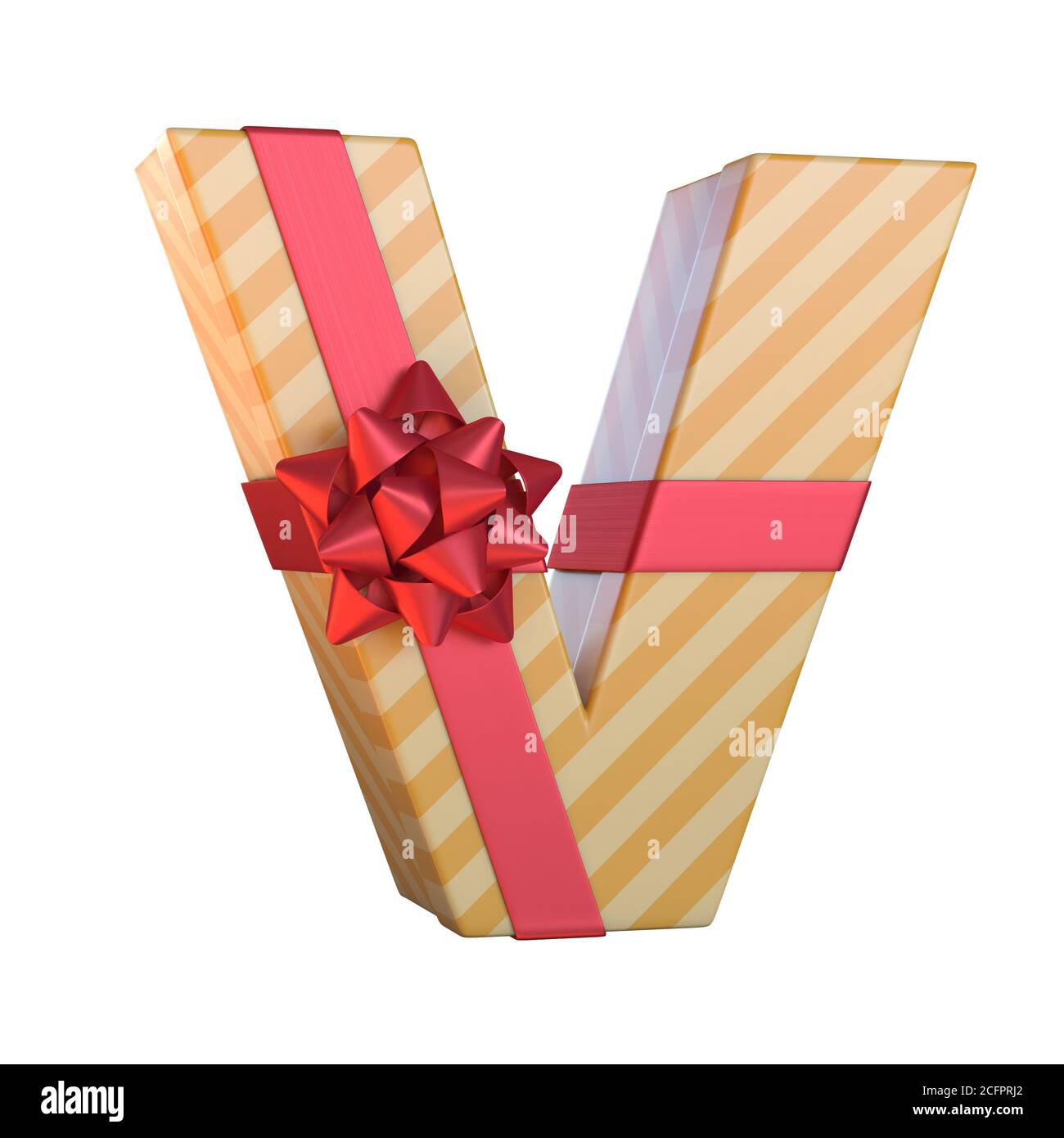 Gift box with red ribbon bow 3d font, present alphabet 3d rendering ...
