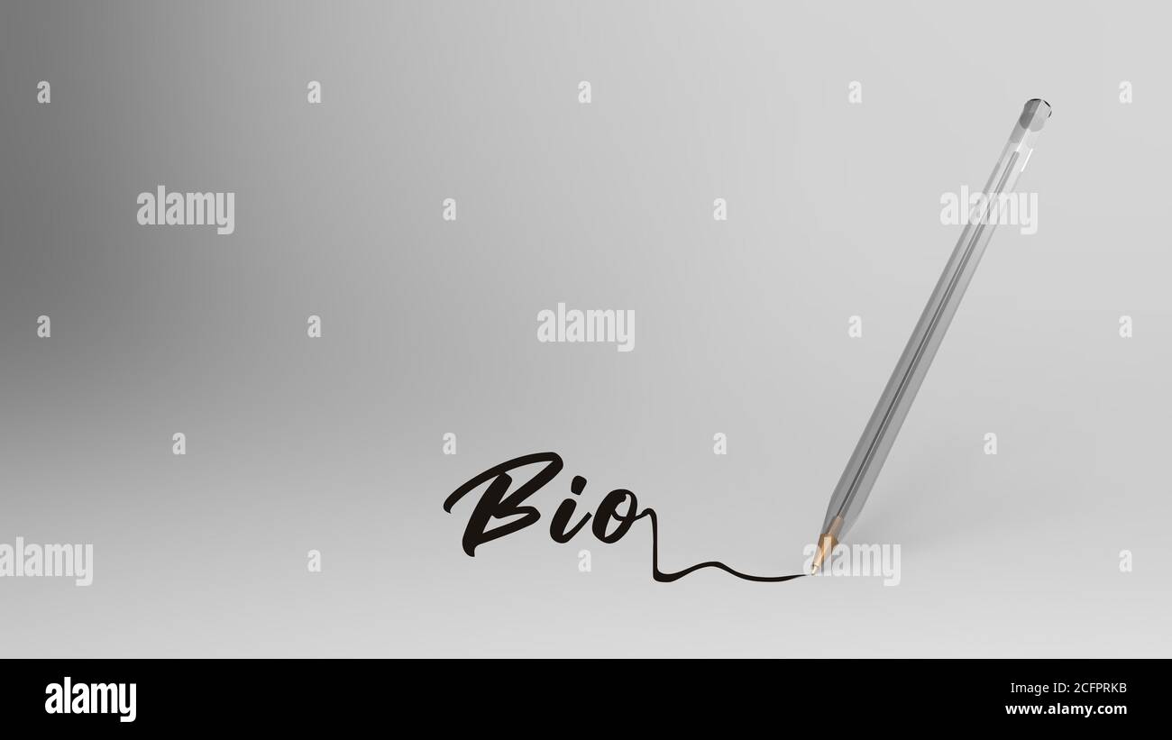 Bio word written with calligraphy with Transparent plastic ball pen ...