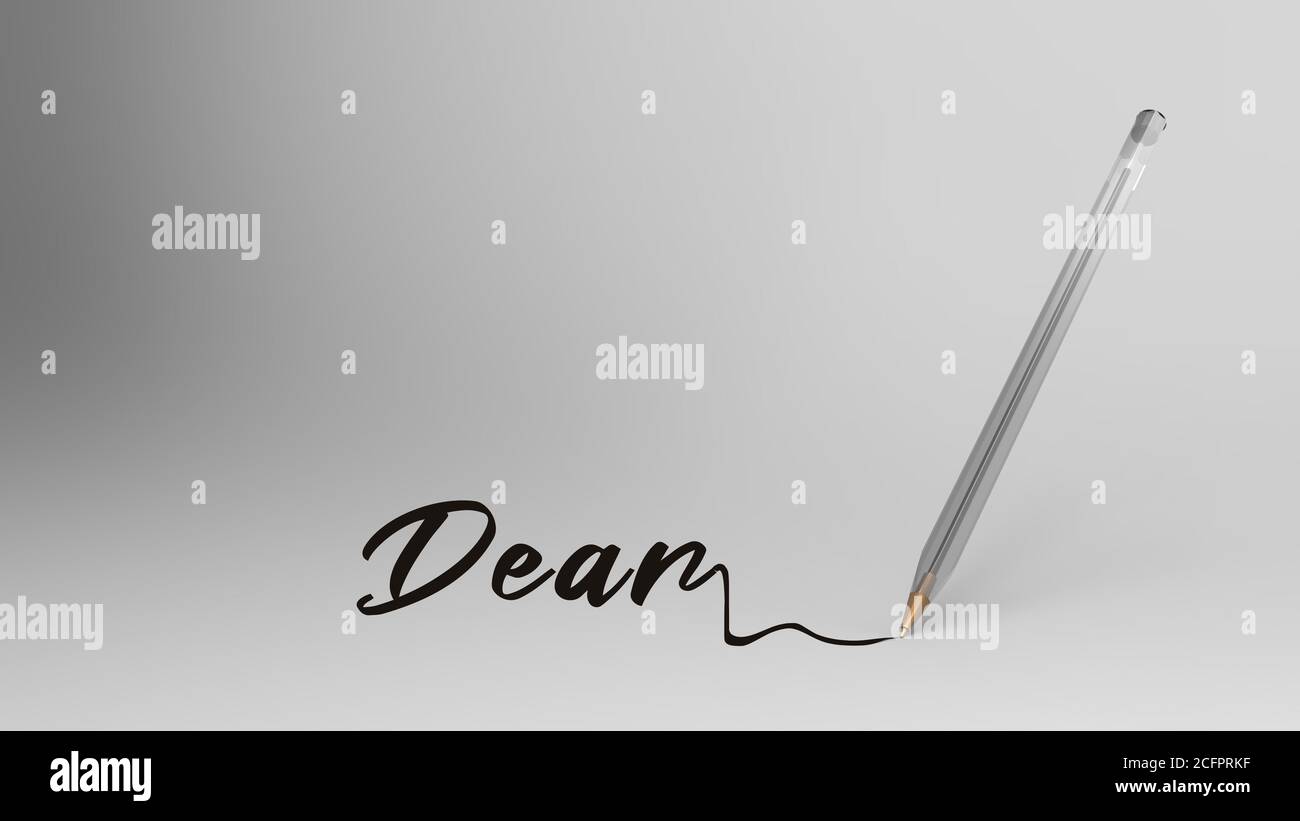 Dear word written with calligraphy with Transparent plastic ball pen on ...