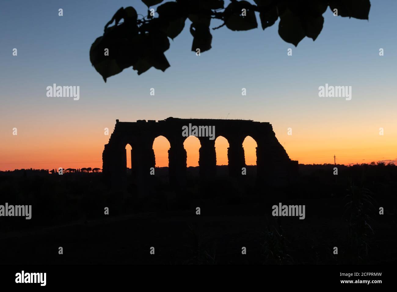 Wonderful sunset with a sky that turns red. In the foreground of the ...