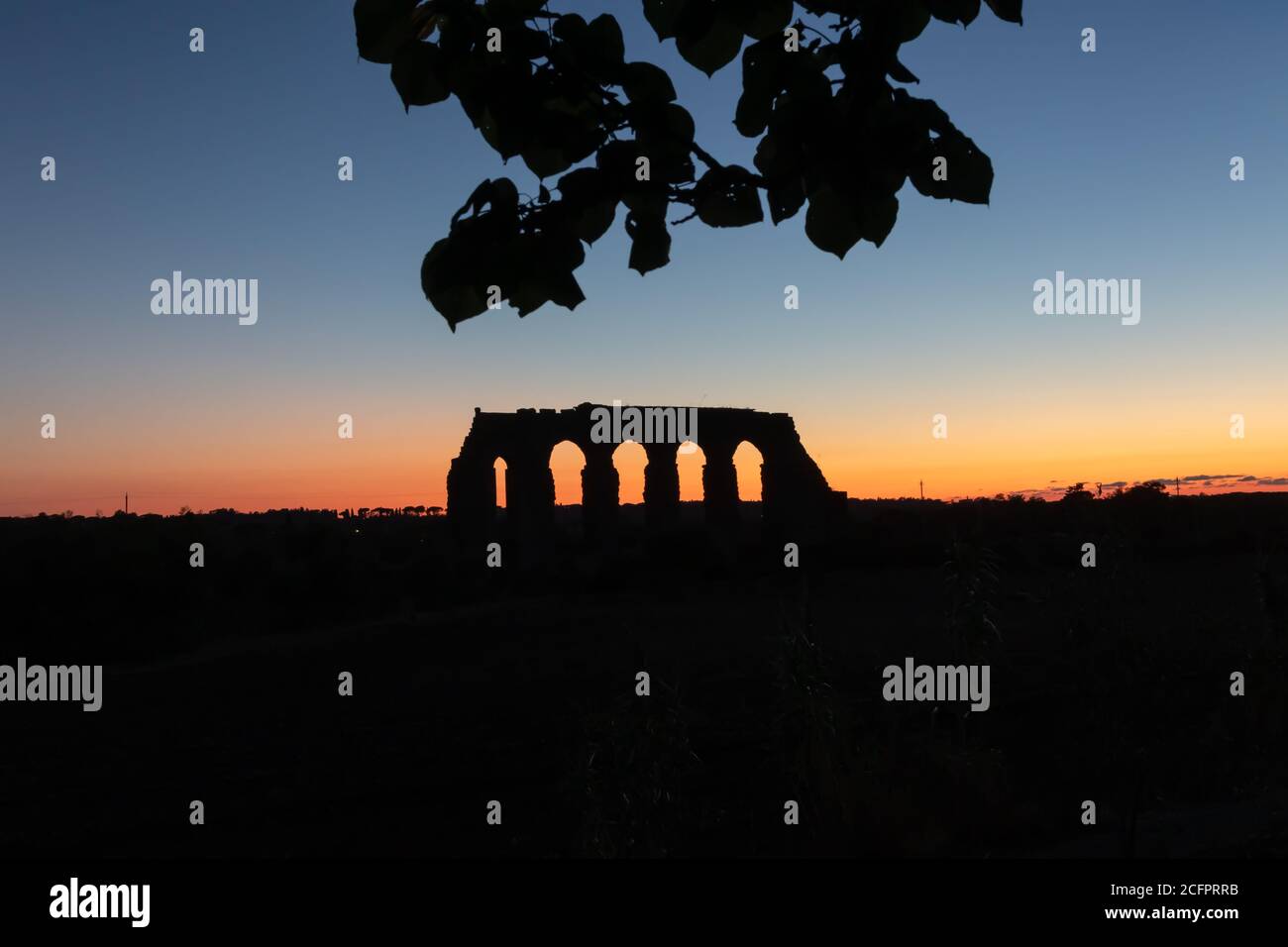 Wonderful sunset with a sky that turns red. In the foreground of the ...