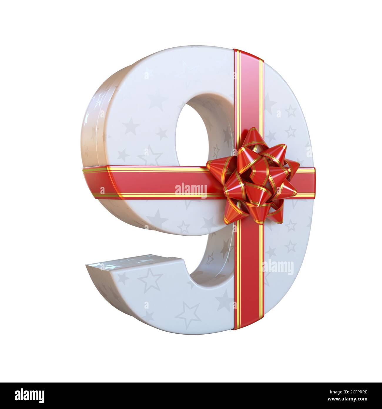 Gift box with red ribbon bow 3d font, present alphabet 3d rendering ...