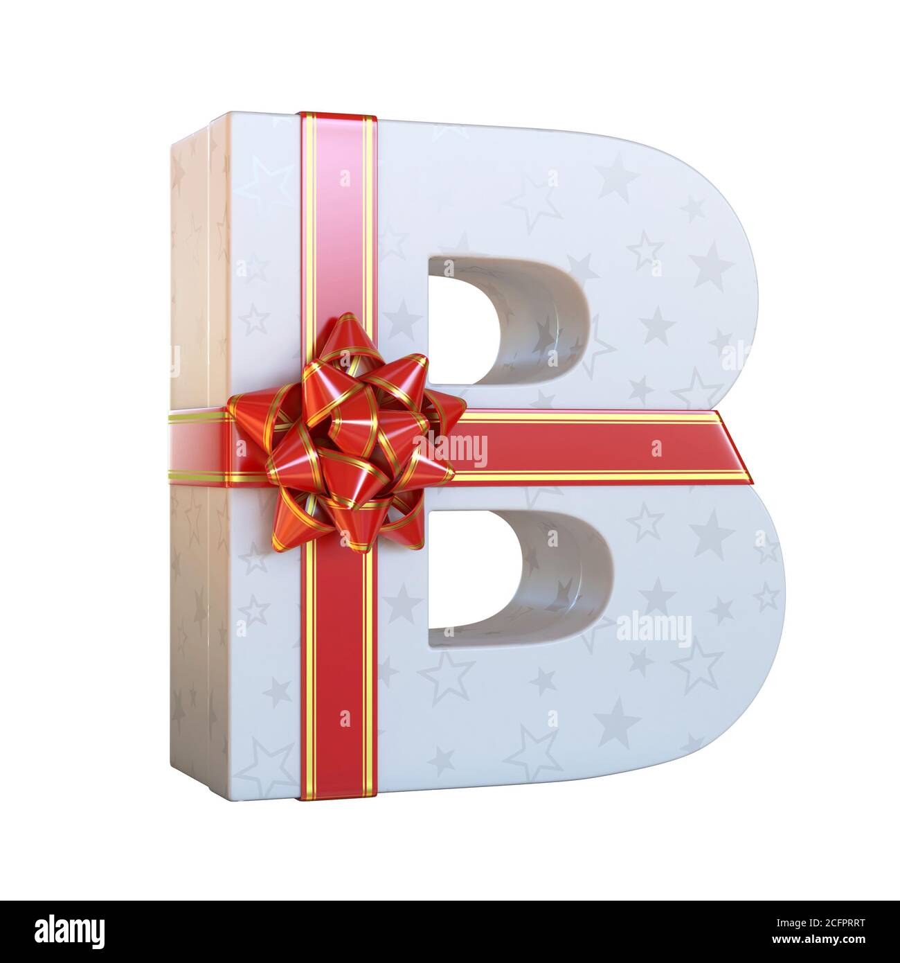 Gift box with red ribbon bow 3d font, present alphabet 3d rendering ...