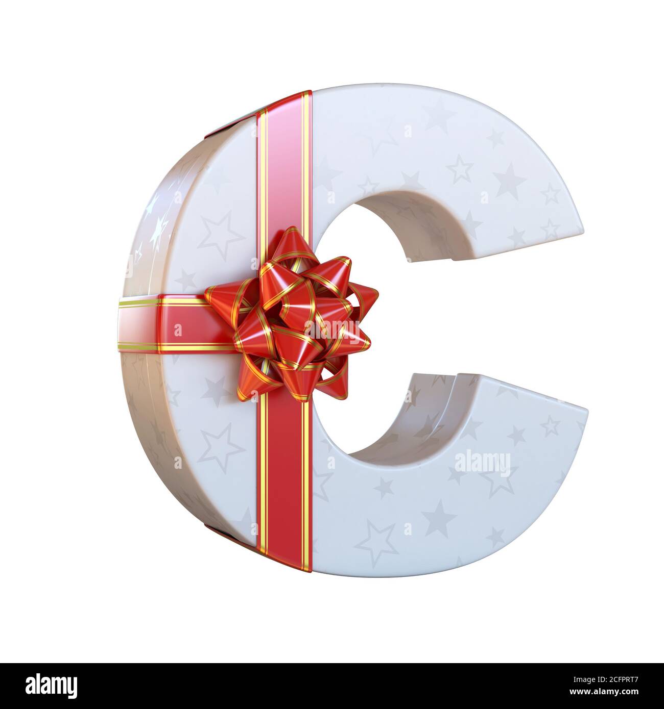 Gift box with red ribbon bow 3d font, present alphabet 3d rendering ...