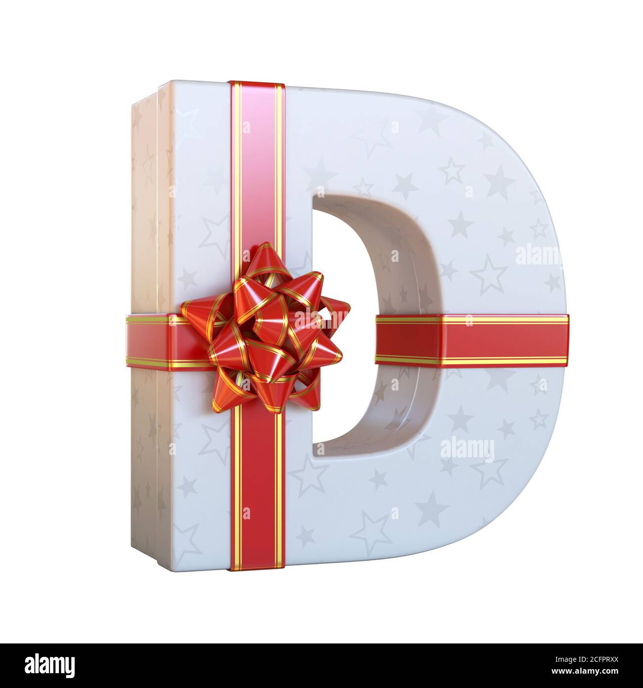 Gift box with red ribbon bow 3d font, present alphabet 3d rendering ...