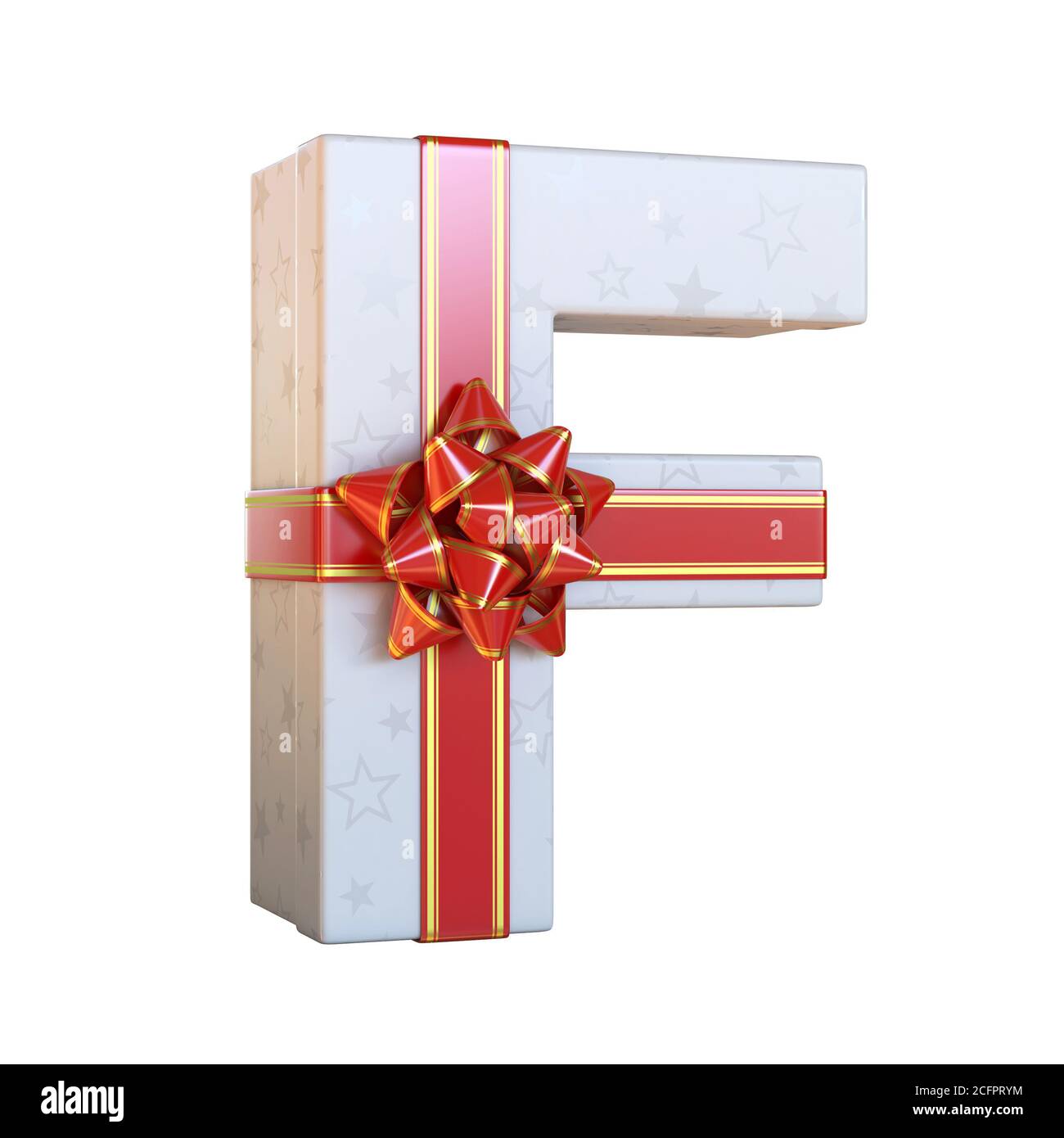 Gift box with red ribbon bow 3d font, present alphabet 3d rendering ...