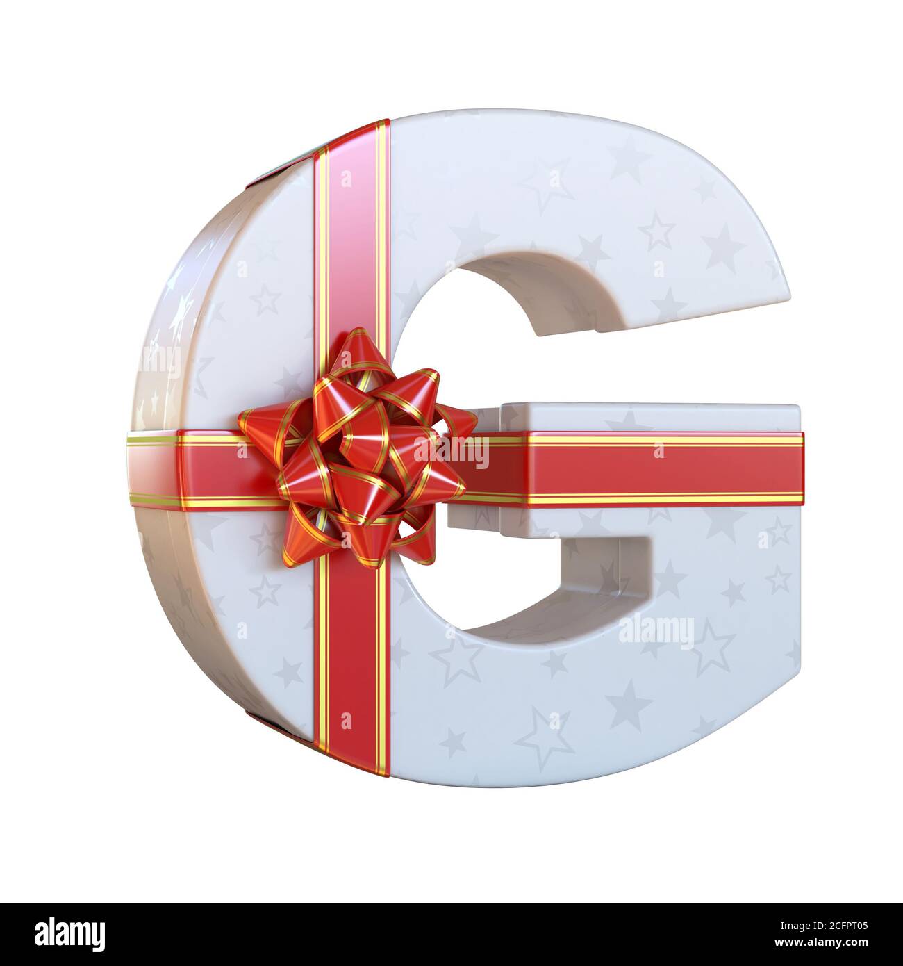Gift box with red ribbon bow 3d font, present alphabet 3d rendering ...