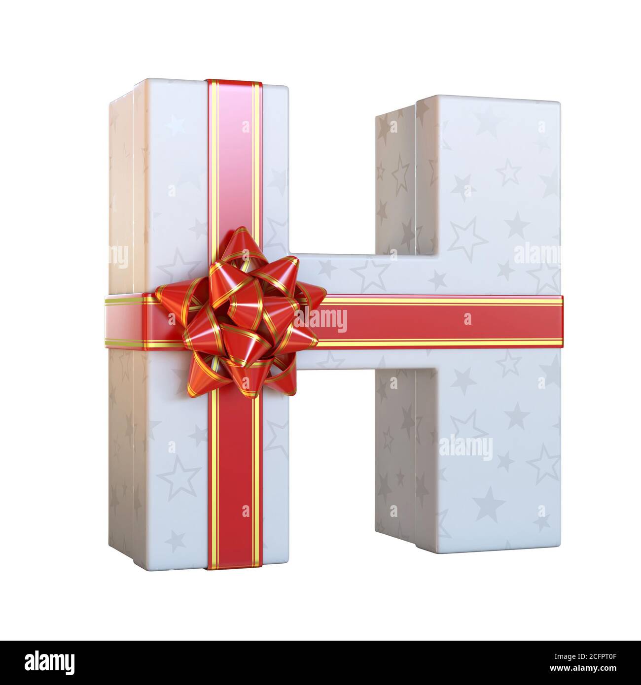 Gift box with red ribbon bow 3d font, present alphabet 3d rendering ...