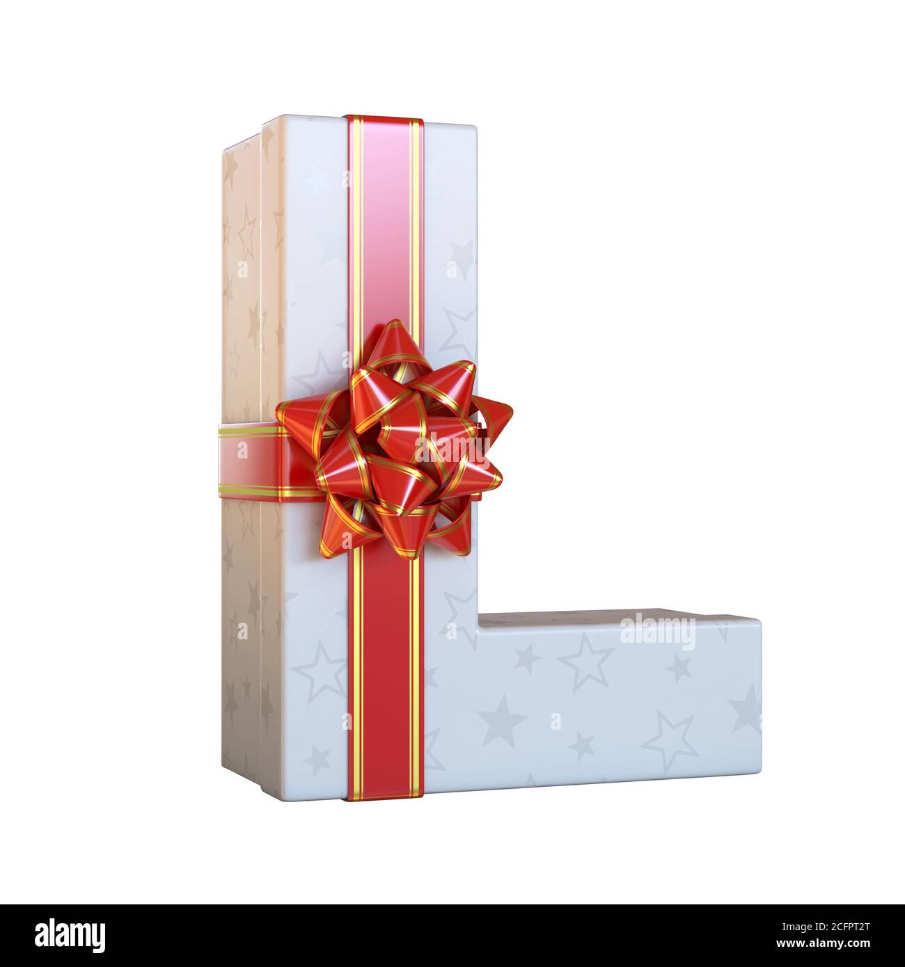 Gift box with red ribbon bow 3d font, present alphabet 3d rendering ...